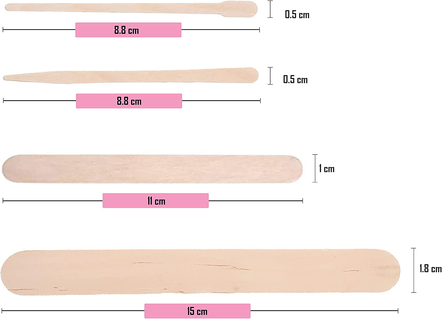 Mibly 4 Style 500 Pcs Assorted Wooden Wax Sticks for Body Legs Face and ...
