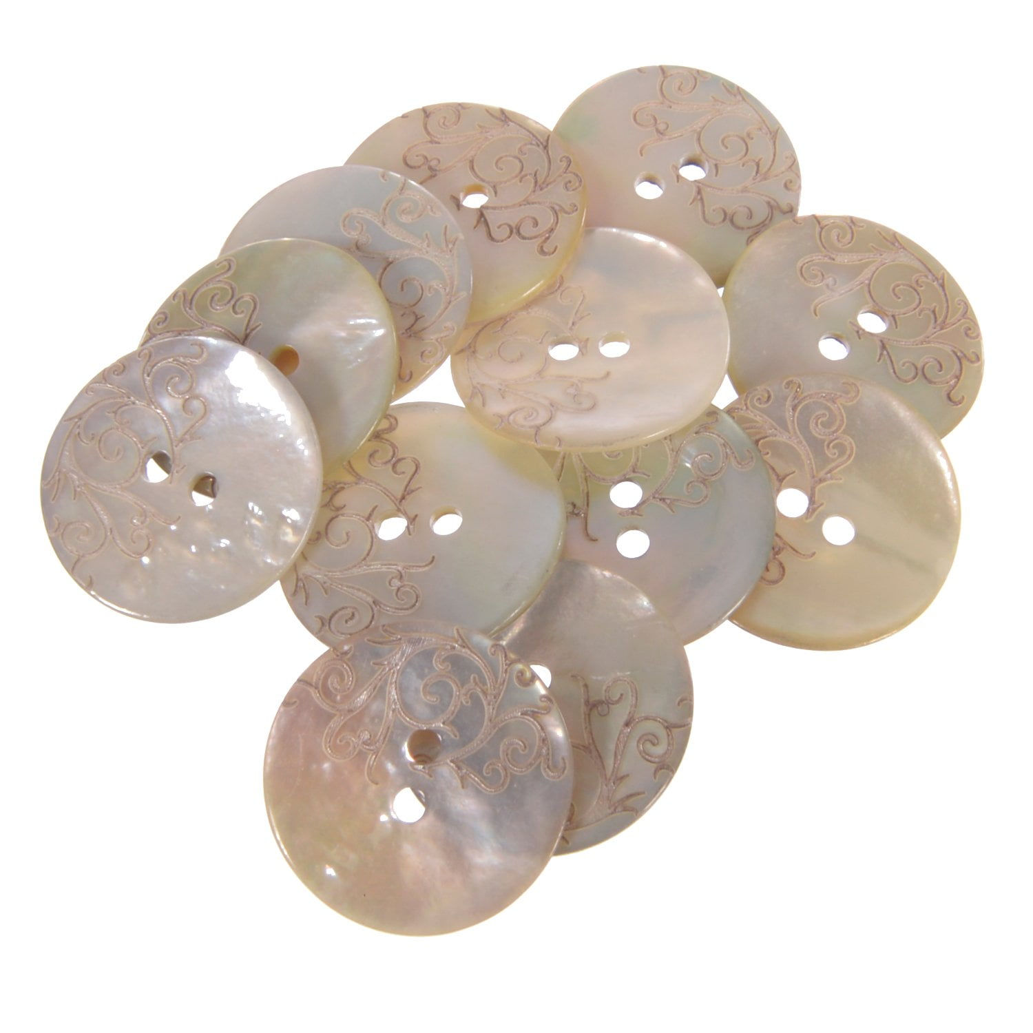 Mibo 10pcs Real Agoya Shell Button2 Hole - Laser Etched - Edged Vine ...