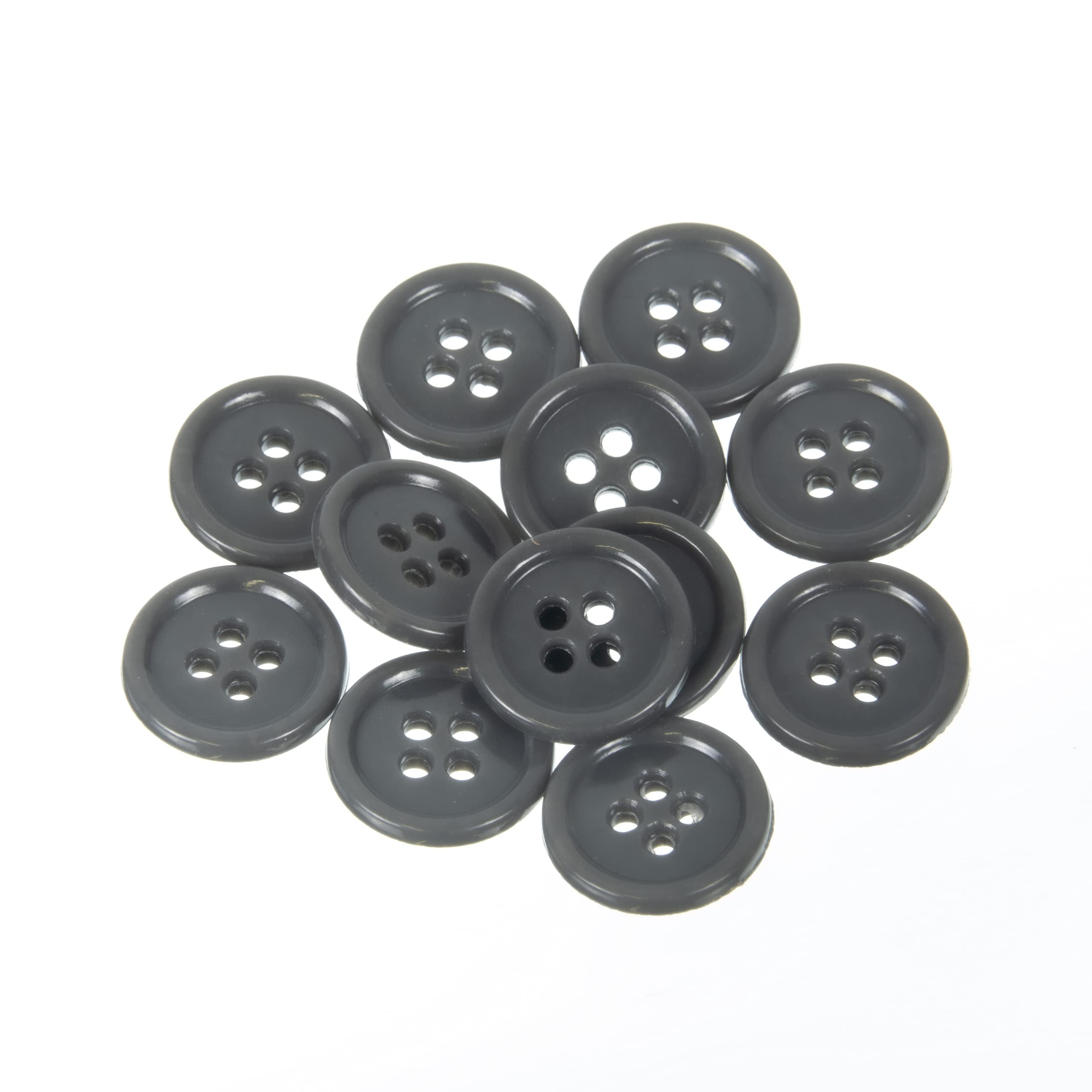 Mibo 12pcs Round Melamine Buttons with Rim - 24L(15mm) - 4 Hole - Grey ...