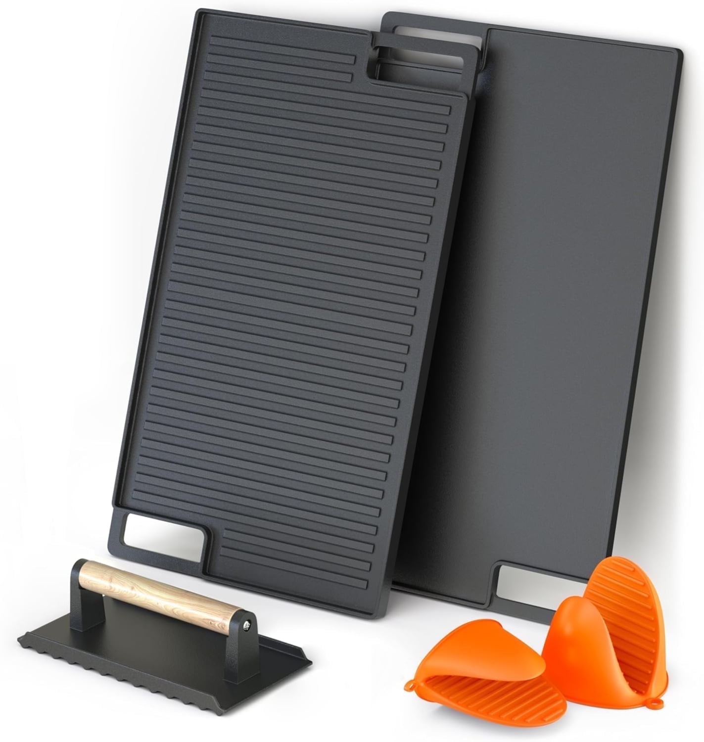 Mibote Reversible Cast Iron Grill and Griddle Plate Pan Set,Works on ...