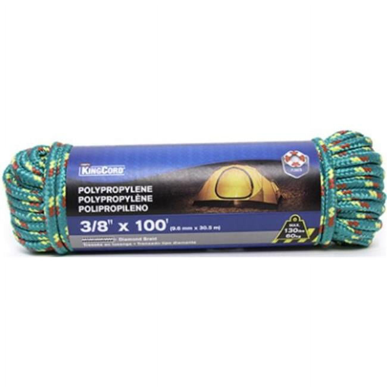 Mibro 300021BGV1 0.38 in. x 100 ft. Polypropylene Diamond Braid Rope ...