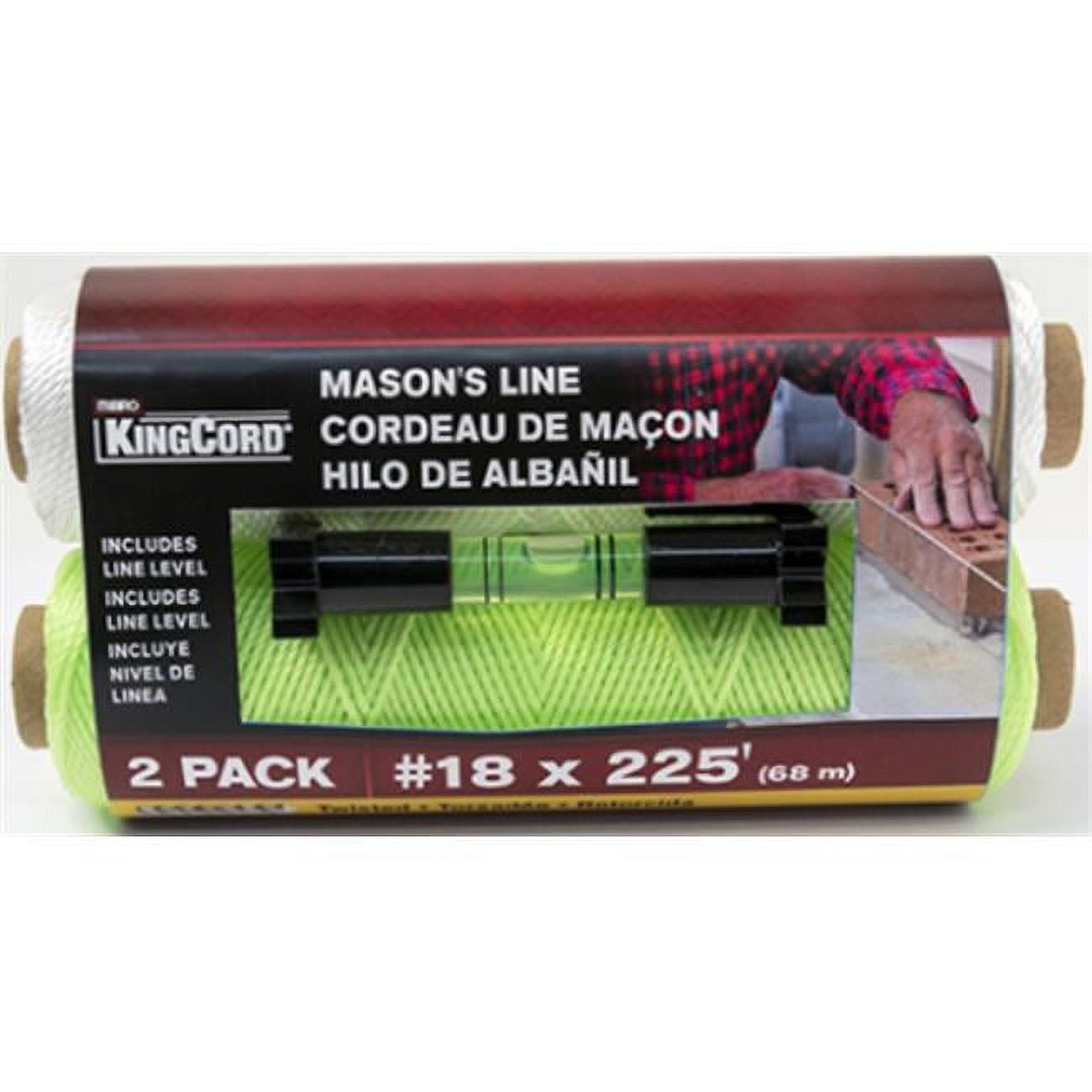 Mibro 342361 No.18 x 225 ft. White & Neon Yellow Mason Line with Level ...