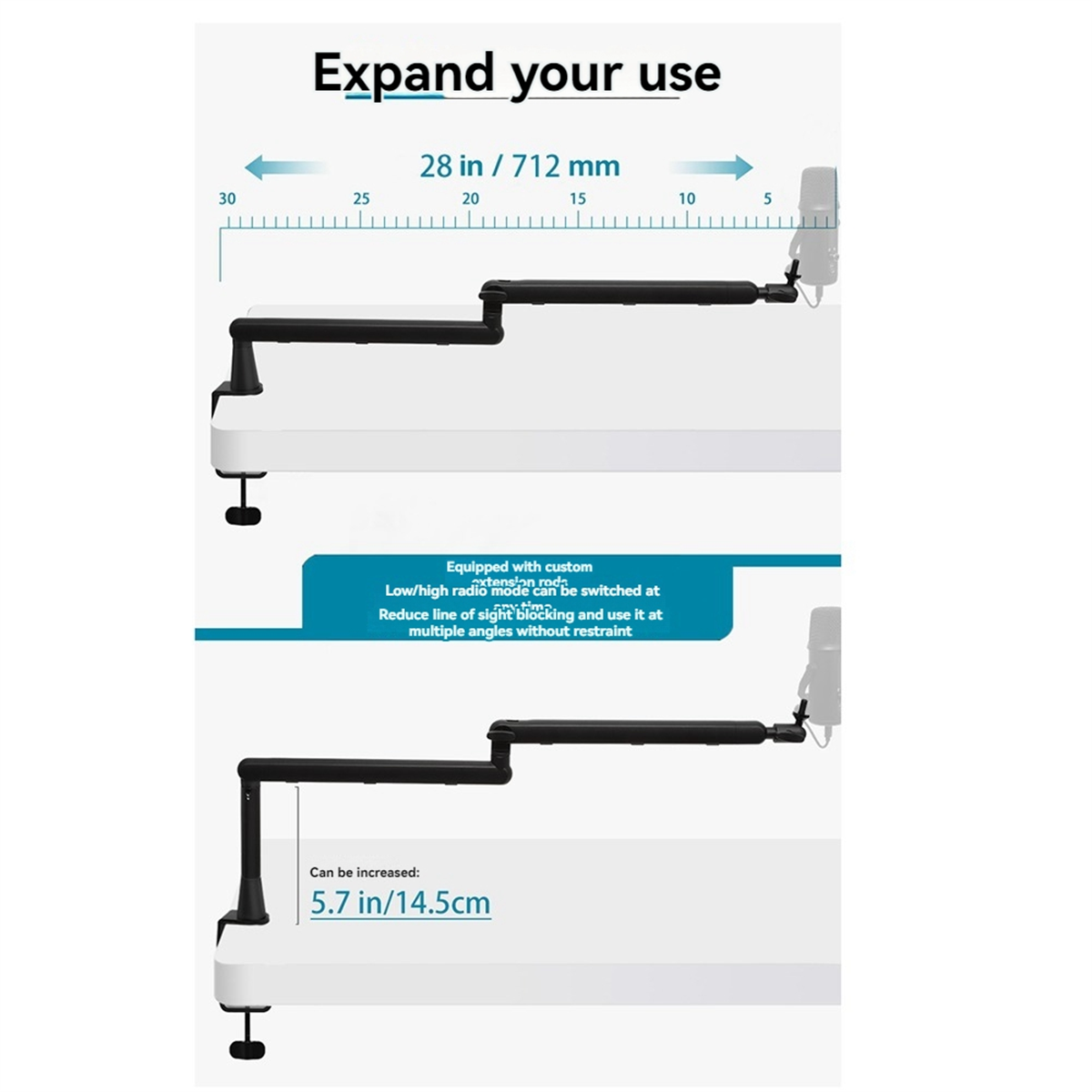 Mic Stand Desk, Heavy Duty Boom Arm Bear with Desk Mount Clamp ...