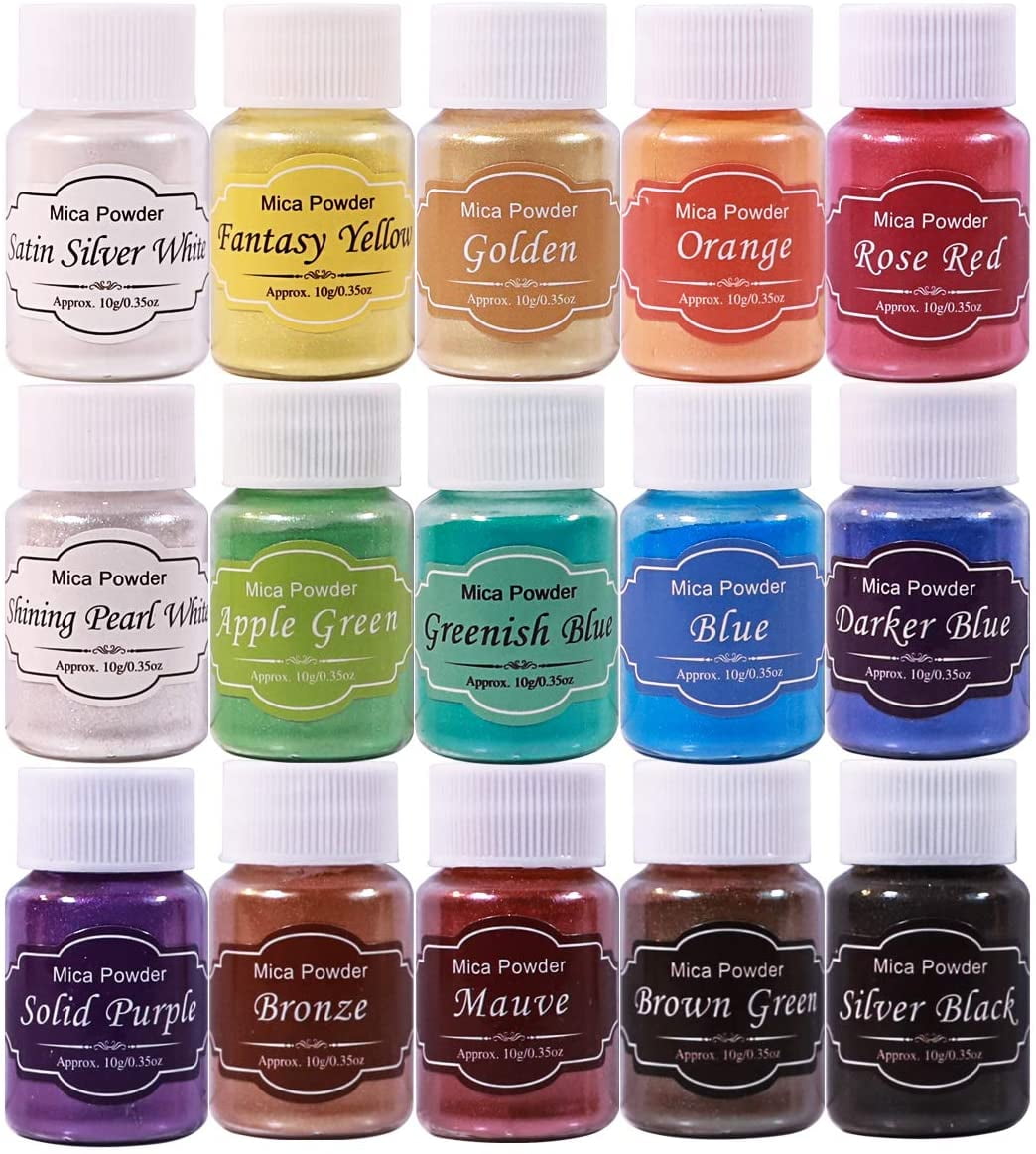 Mica Powder Cosmetic Grade Set,15 Colors, for Epoxy Resin Dye, Acrylic ...