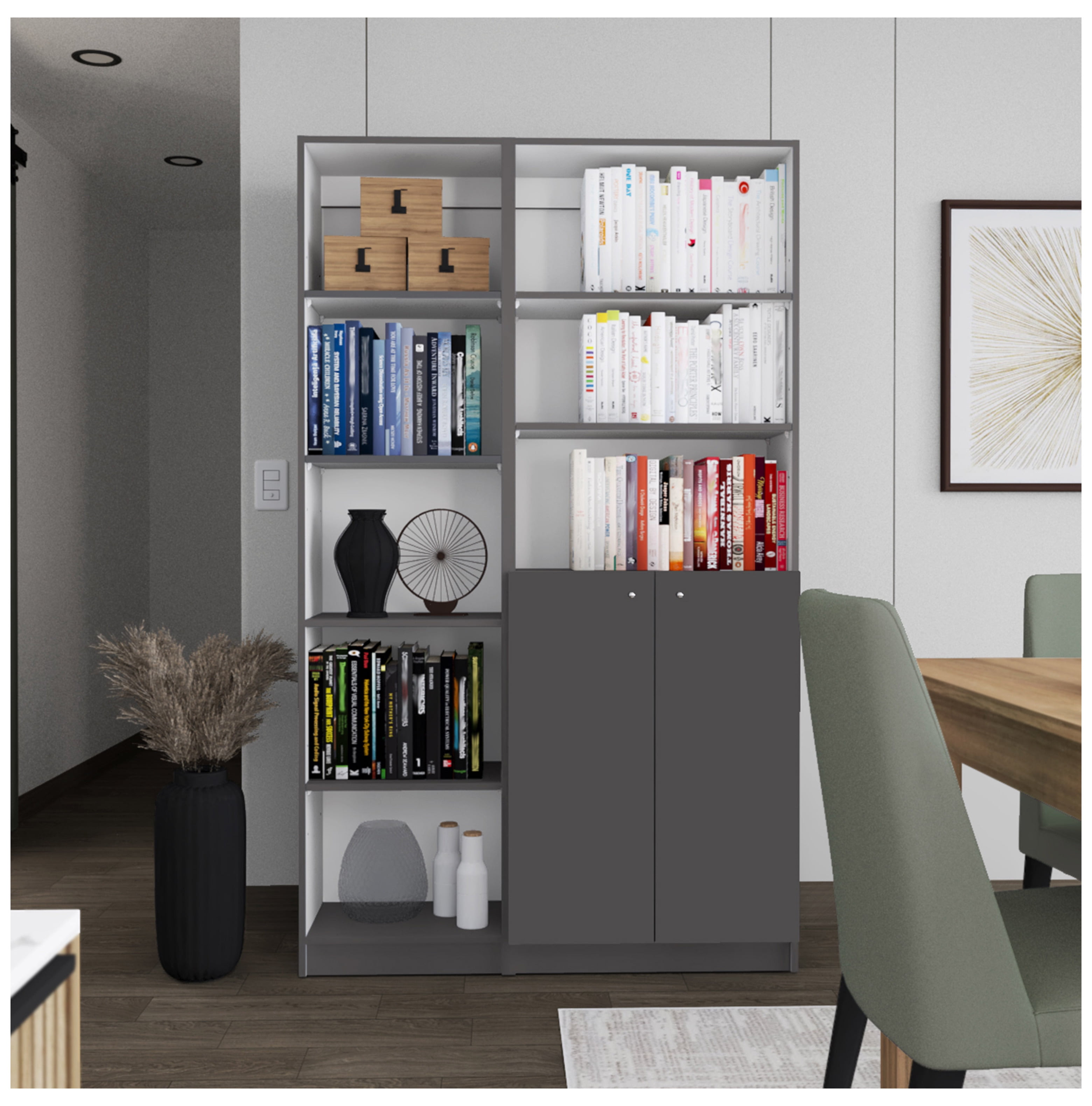 Micco 2 Piece 2 Piece Home Bookcase set, 42" Wide with 8 Shelves and Double Door Cabinet, Living ...