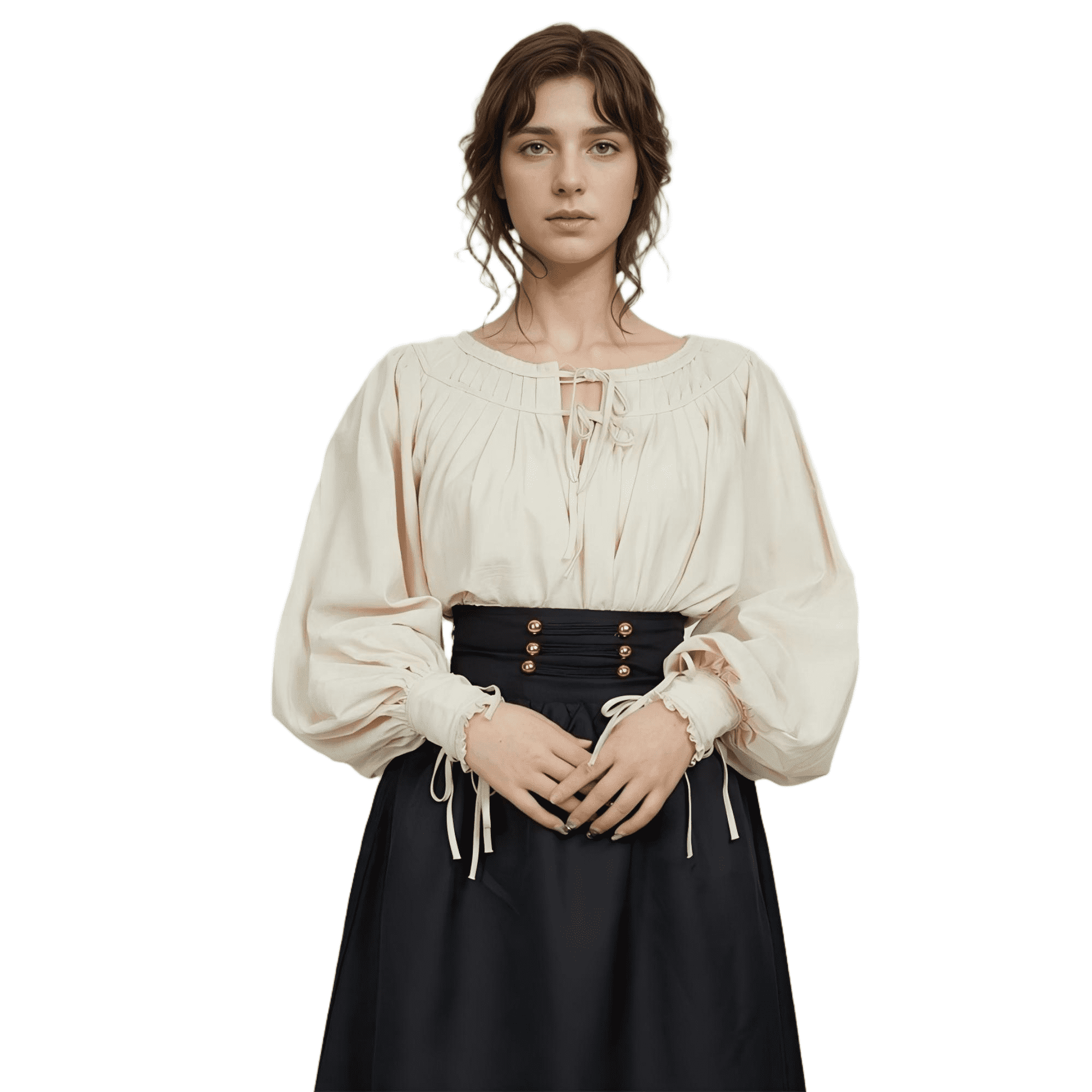 Miccostumes Women's Medieval Renaissance Blouse White Pleated Wide ...