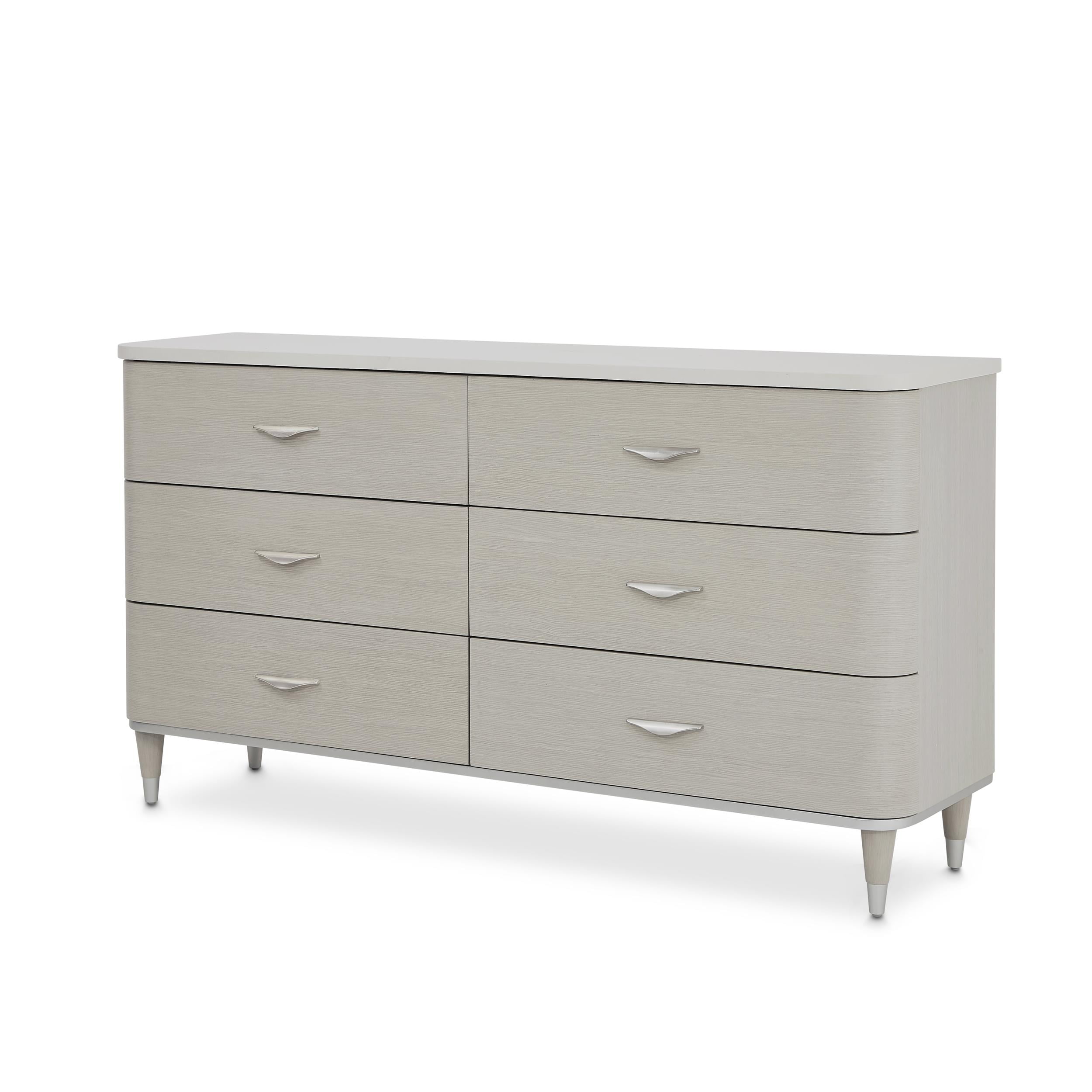 Michael Amini Eclipse Poplar Wood & Marble Dresser in Moonlight Gray ...