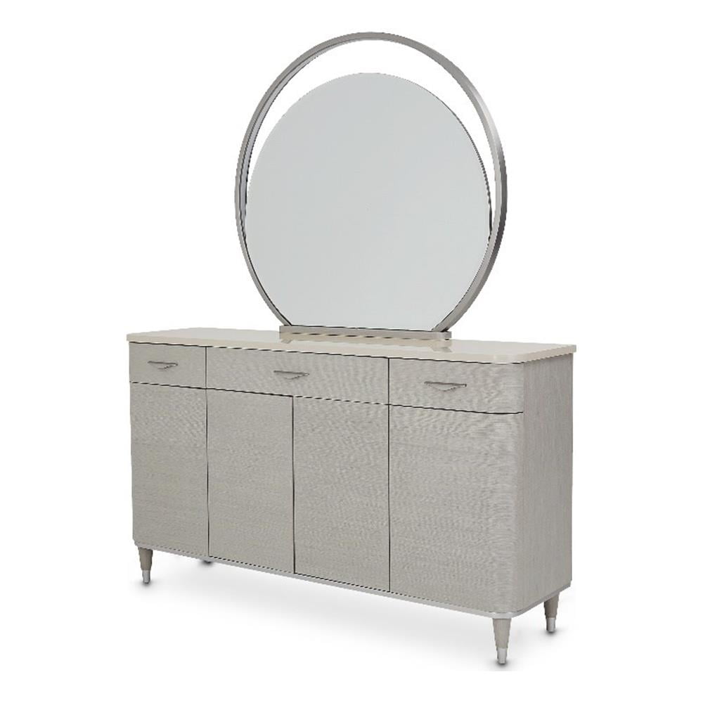 Michael Amini Eclipse Wood & Marble Sideboard with Mirror in Moonlight ...