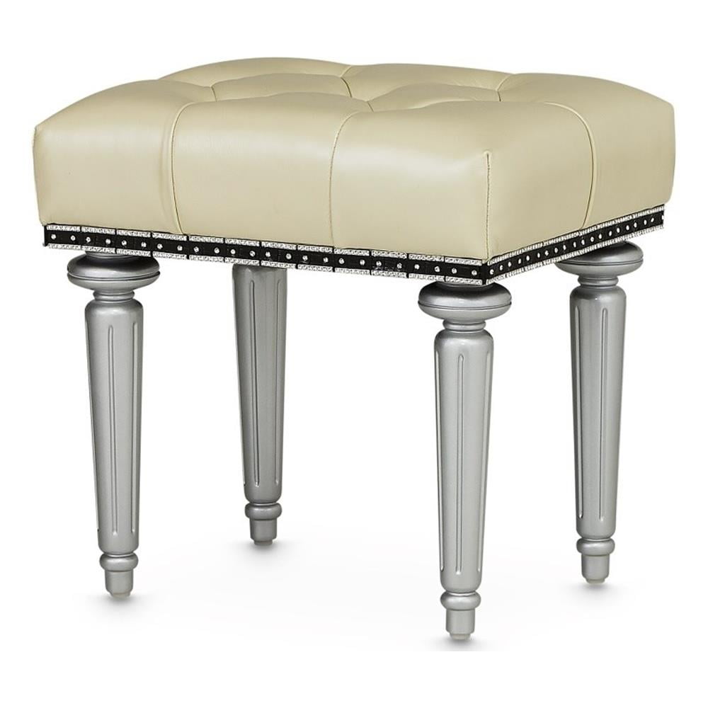 Michael Amini Hollywood Swank Tufted Leather Vanity Bench - Creamy ...