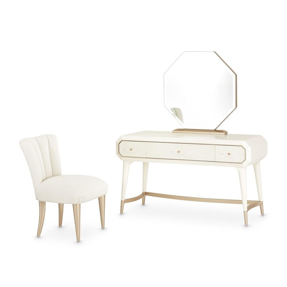 Michael Amini La Rachelle Vanity with Mirror and Chair Set in Champagne ...