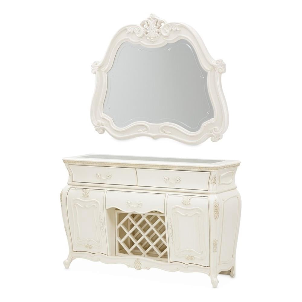 Michael Amini Lavelle Wood Sideboard with Mirror - Classic Pearl Ivory ...