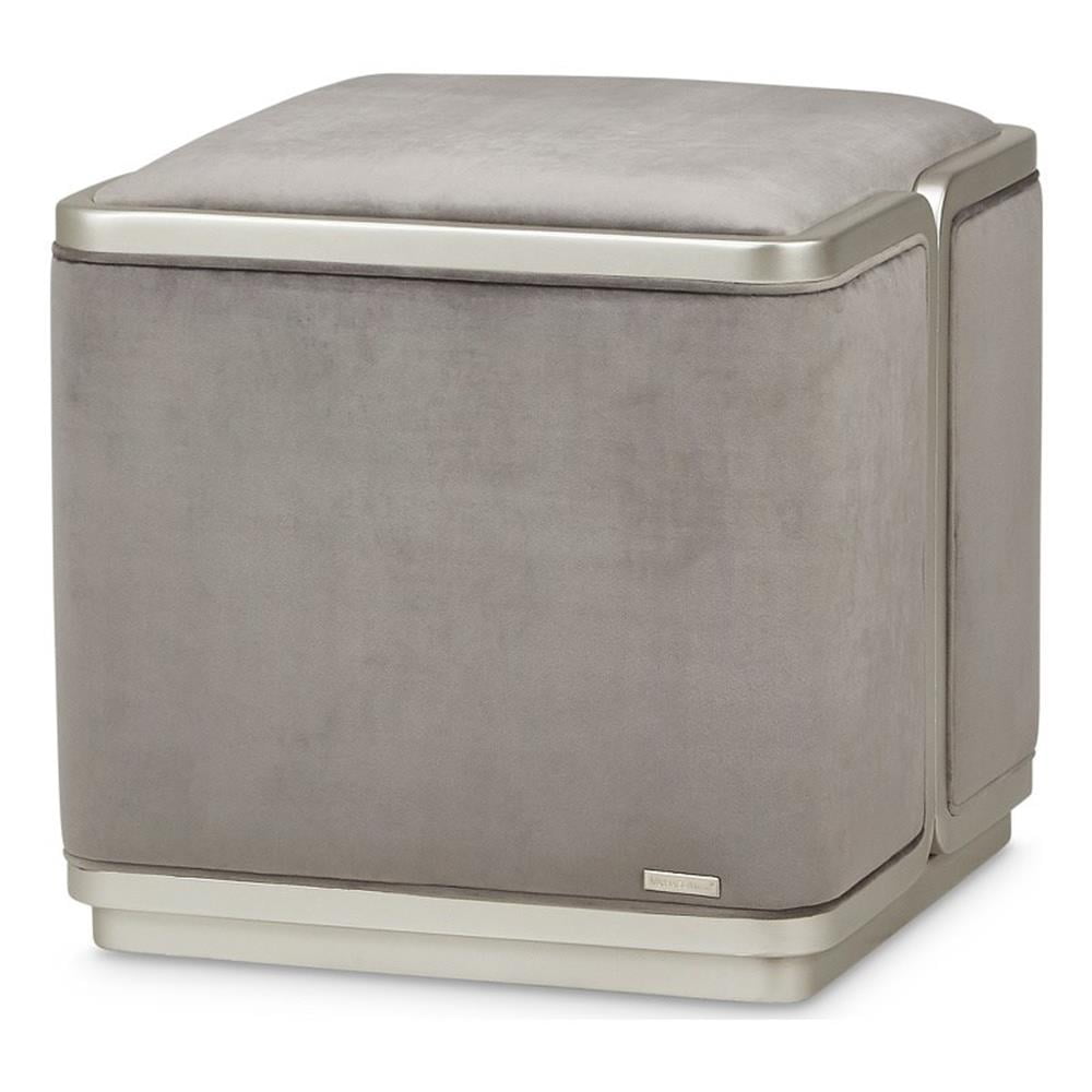 Michael Amini Linea Velvet Ottoman - Gray Pearl/Silver Mist - Walmart.com