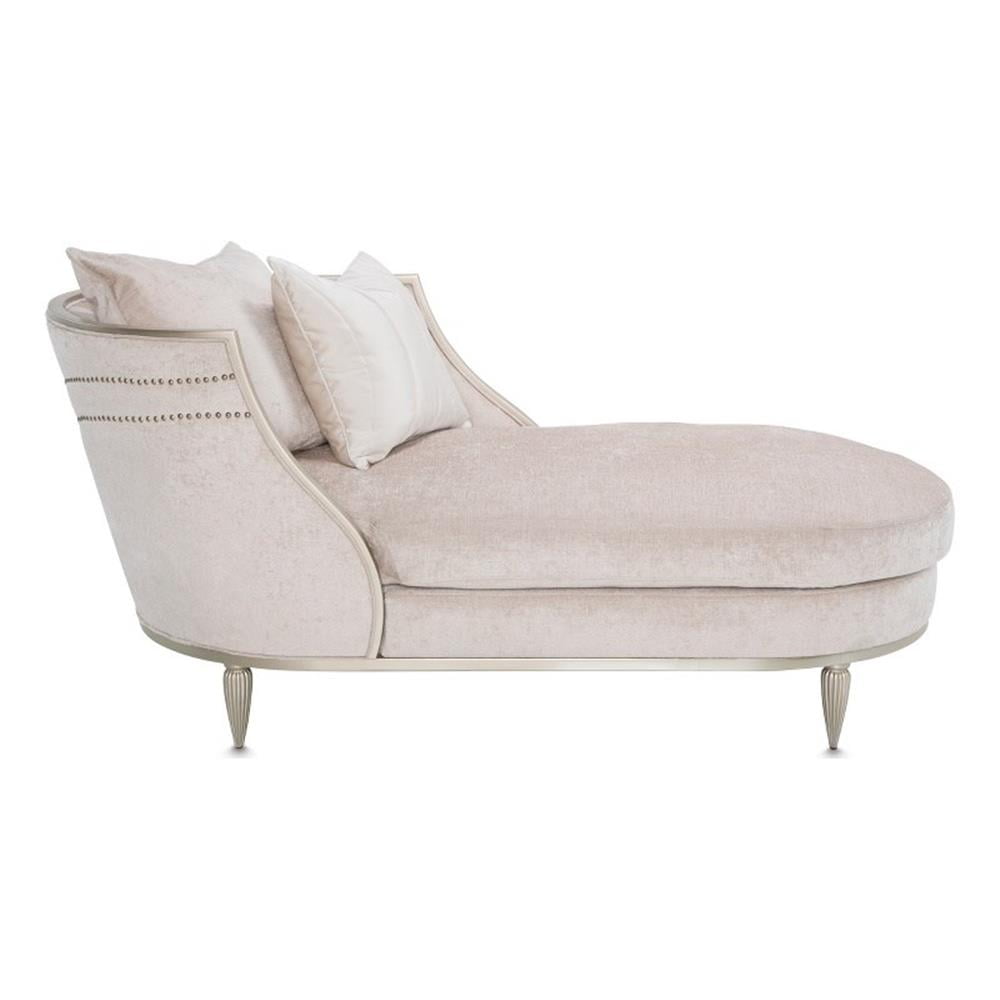 Michael Amini London Place Chenille Chaise - Parchment/Platinum ...
