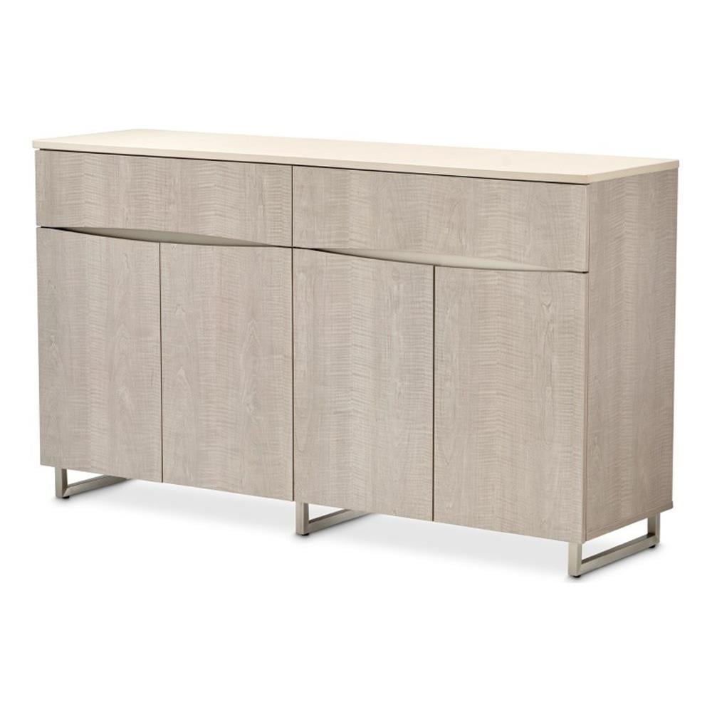 Michael Amini Marin 66"W Stainless Steel & MDF Sideboard in Greige ...