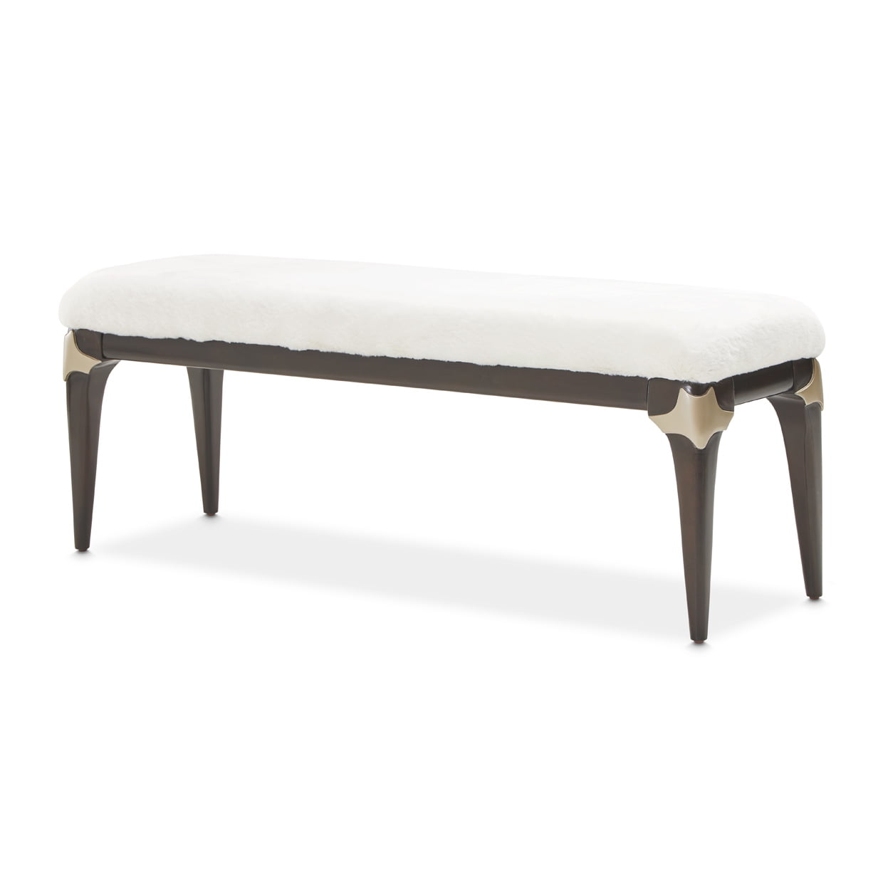 Michael Amini Paris Chic Faux-Fur Accent Bench - Cream/Espresso ...