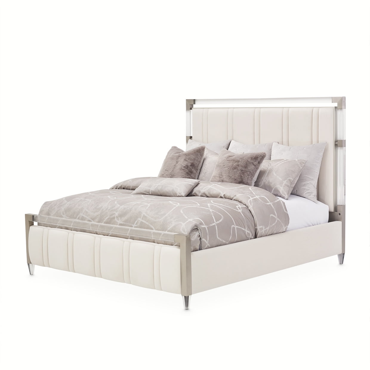 Michael Amini Penthouse Short Queen Panel Bed - Frosted Linen - Walmart.com