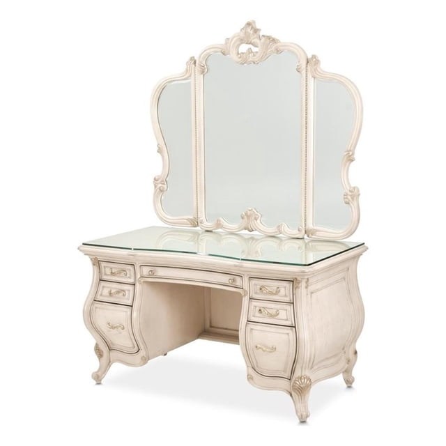 Michael Amini Platine de Royale Wood Vanity and Mirror Set - Champagne ...