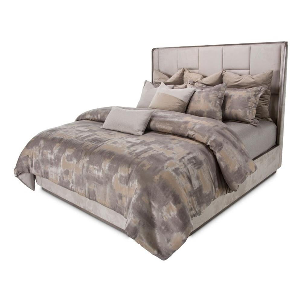 Michael Amini Roxbury Park Eastern King Multi-Panel Velvet Bed in Slate Ash - Walmart.com
