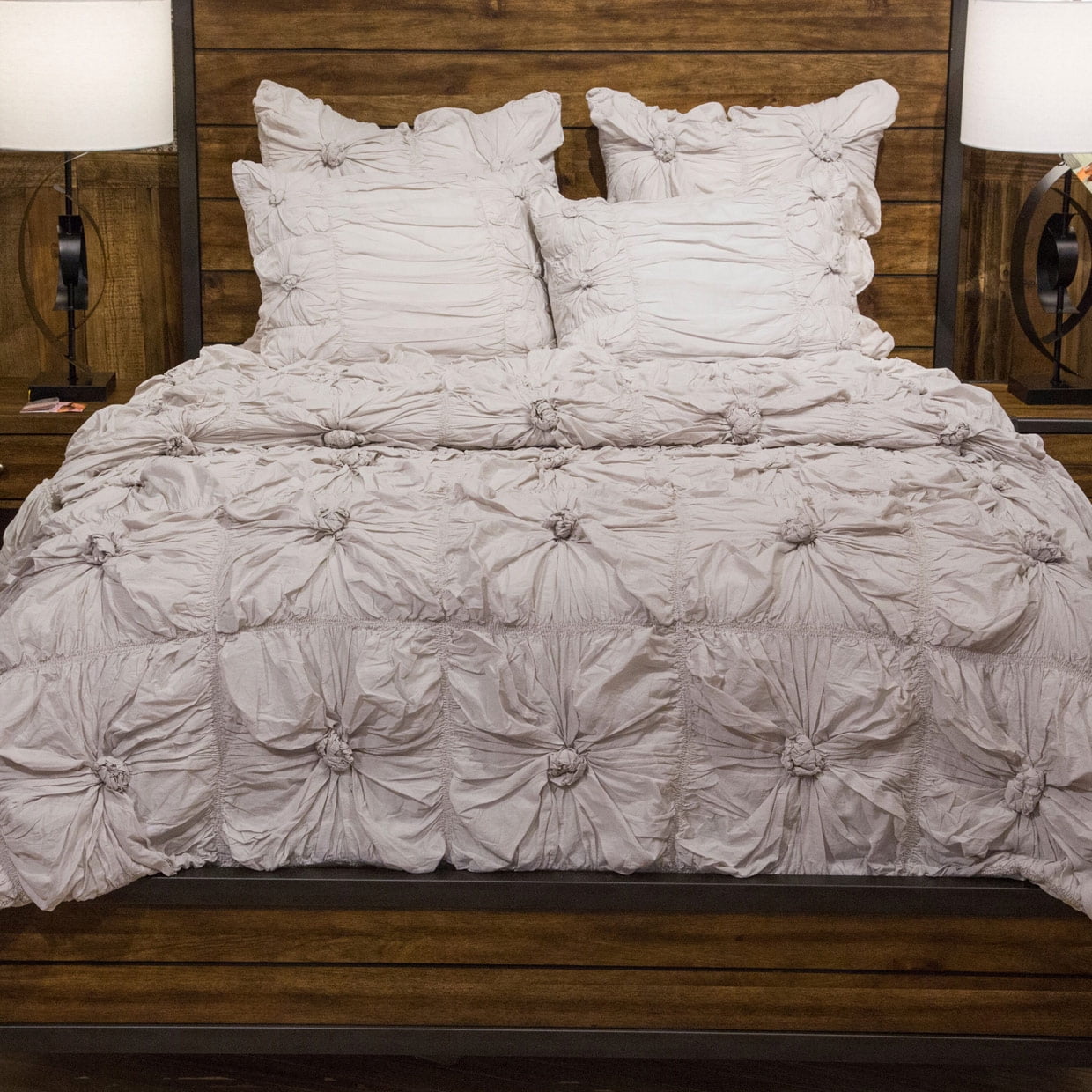 Michael Amini Savanna 2-piece Flower Cotton Twin Comforter Set in Stone ...
