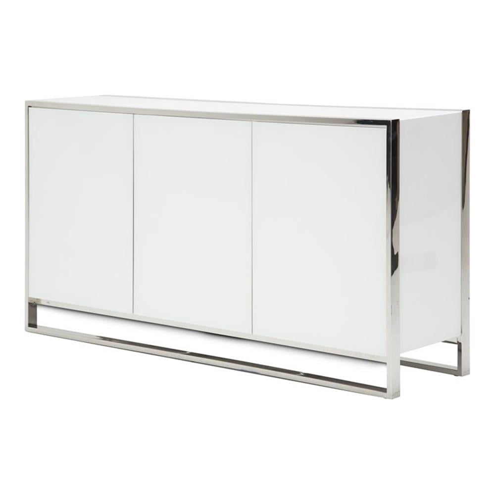 Michael Amini State St. Modern Stainless Steel & Glass Sideboard in Off ...