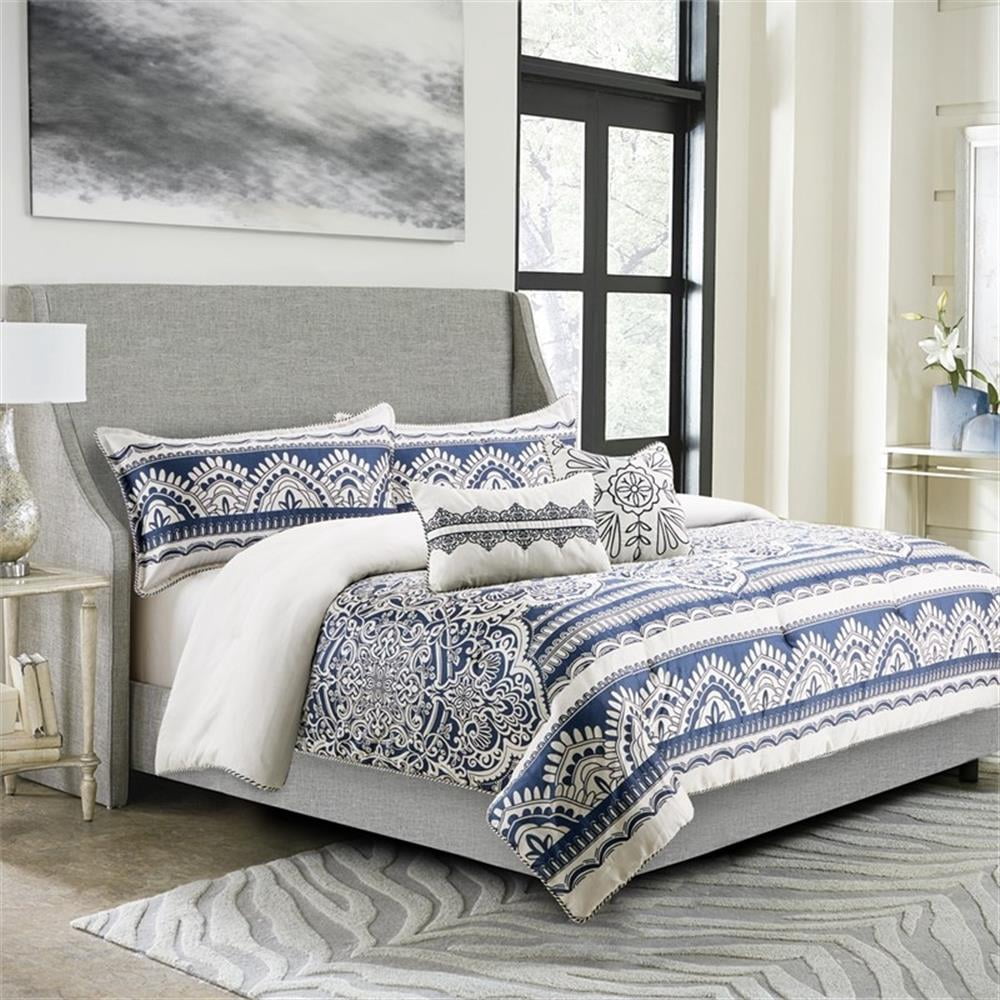 Michael Amini Yardley 5-Piece King Comforter Set - Navy - Walmart.com