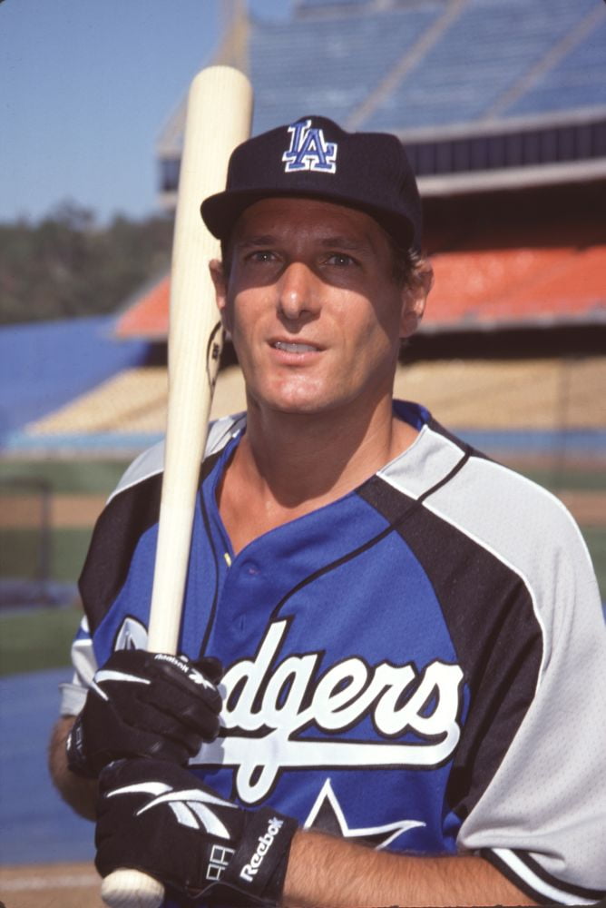 Michael Bolton In Dodgers Uniform Holding Bat Up Hollywood Stars Night ...