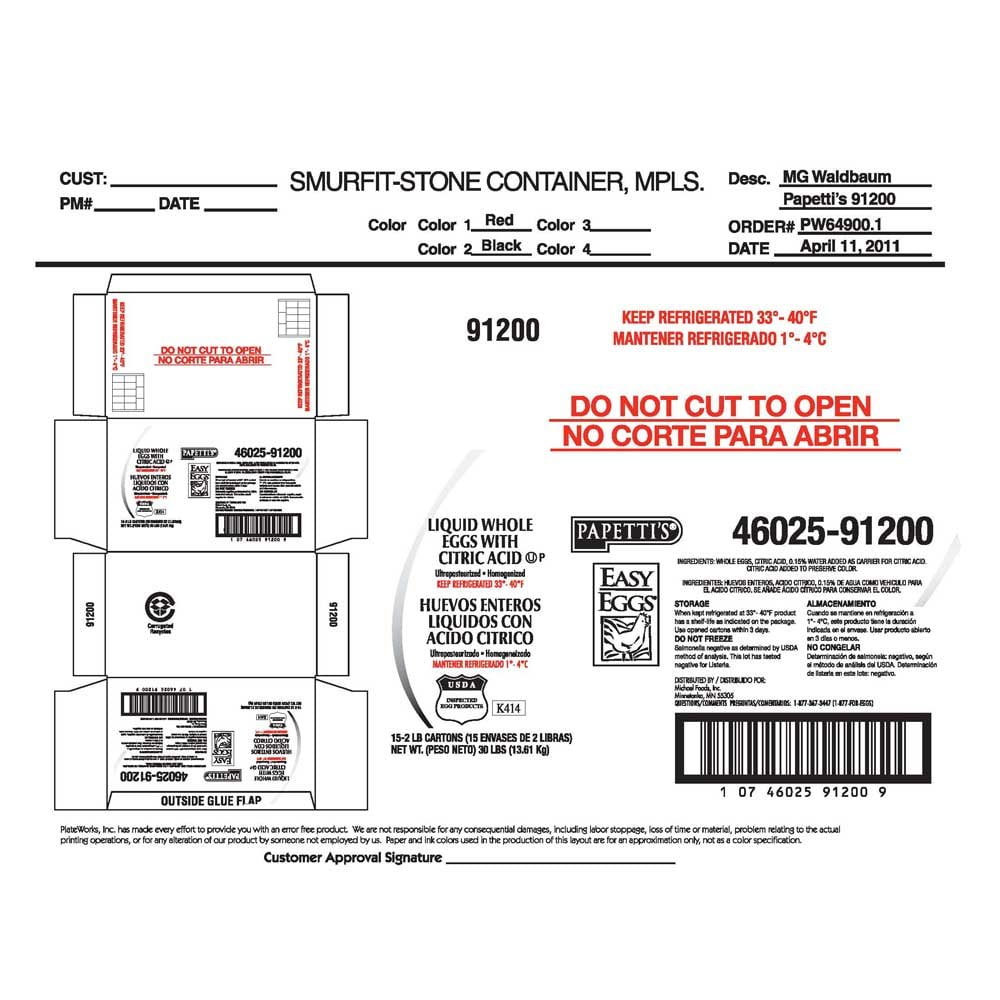 Michael Foods Papettis Easy Eggs Liquid Whole Egg, 2 Pound -- 15 per ...