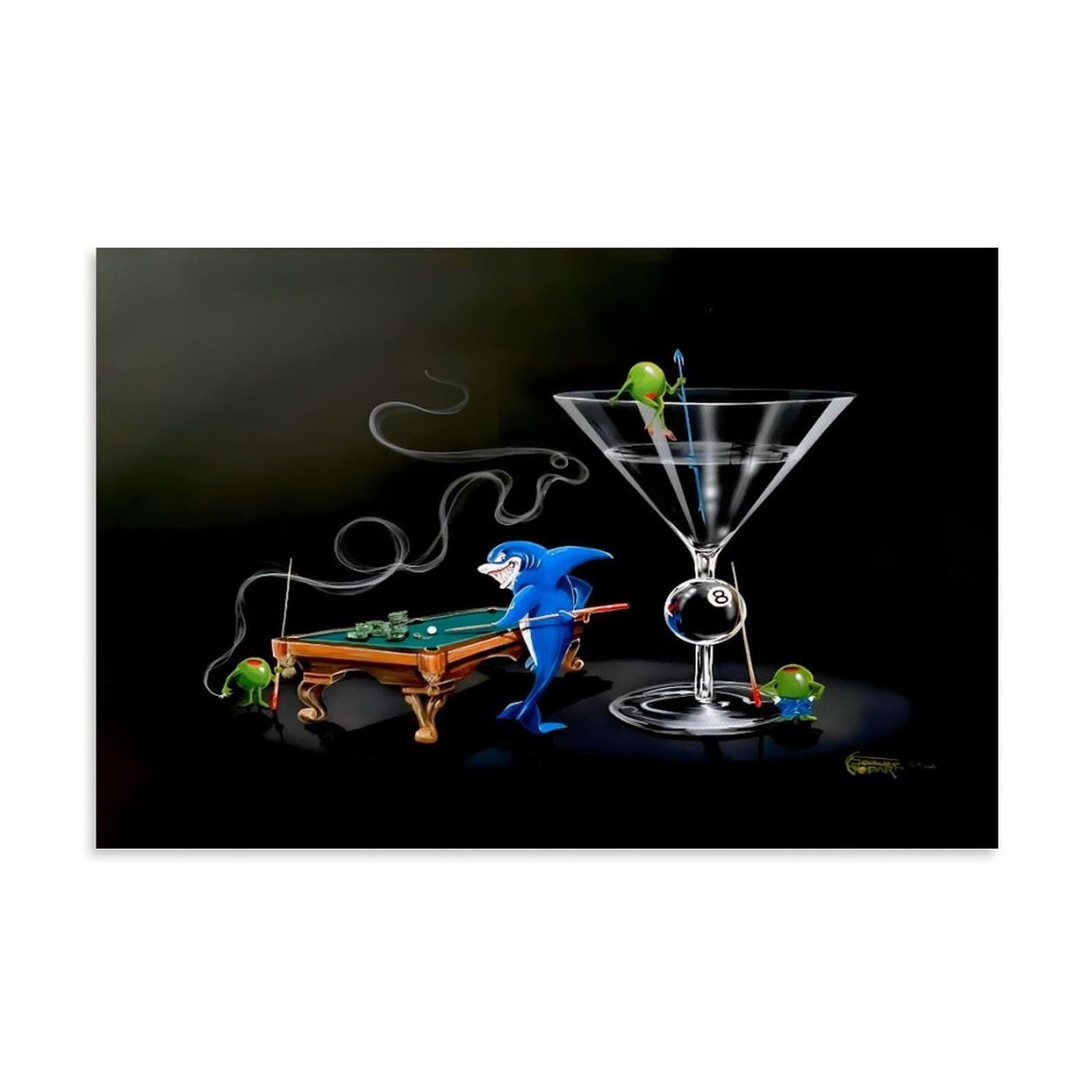 Michael Godard Shark Pool Table Canvas Whimsical Animal Playing ...