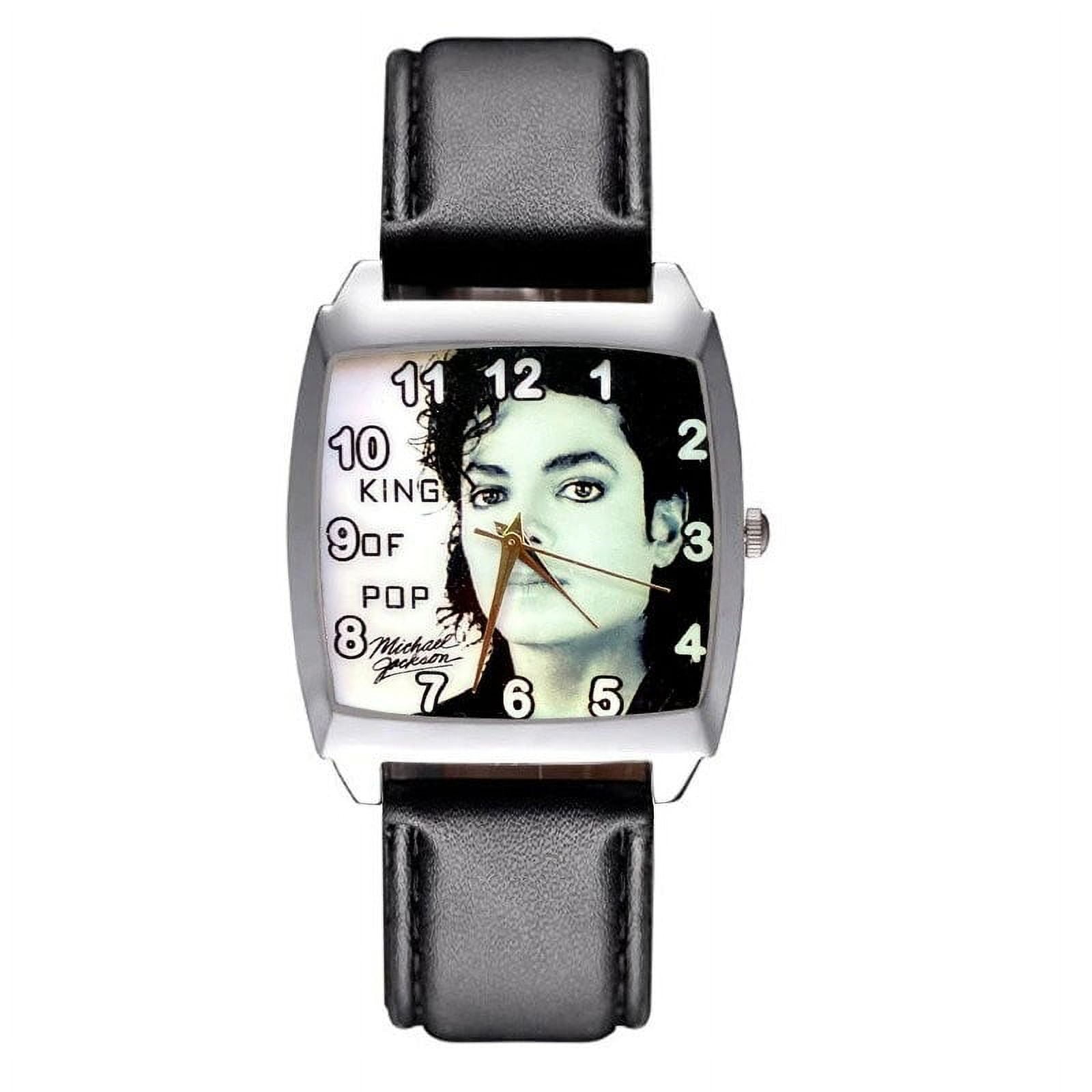 Michael Jackson King of Pop Square Face Quartz Black Leather Band Wrist ...