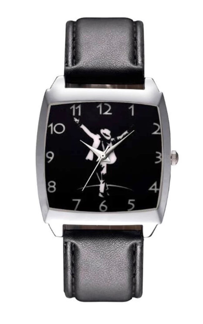 Michael Jackson Square Face Black Leather Band Wrist Watch - Walmart.com