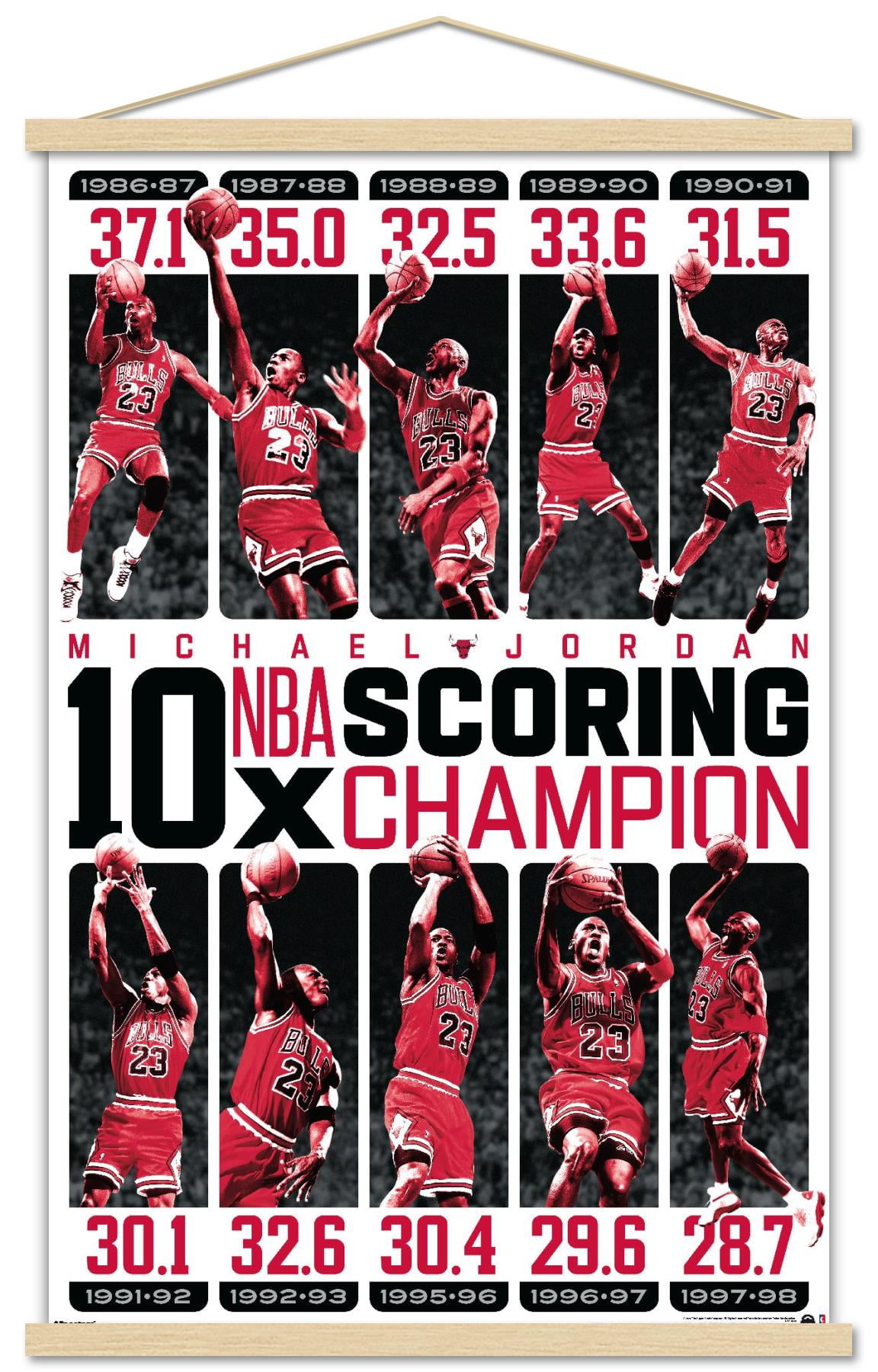 Michael Jordan - 10x NBA Scoring Champion Wall Poster with Magnetic ...