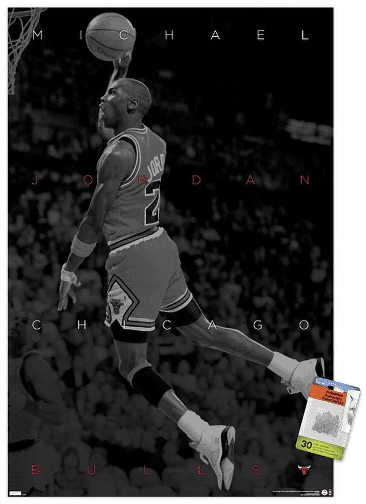 Michael Jordan - Black and White Wall Poster with Push Pins, 22.375" x ...