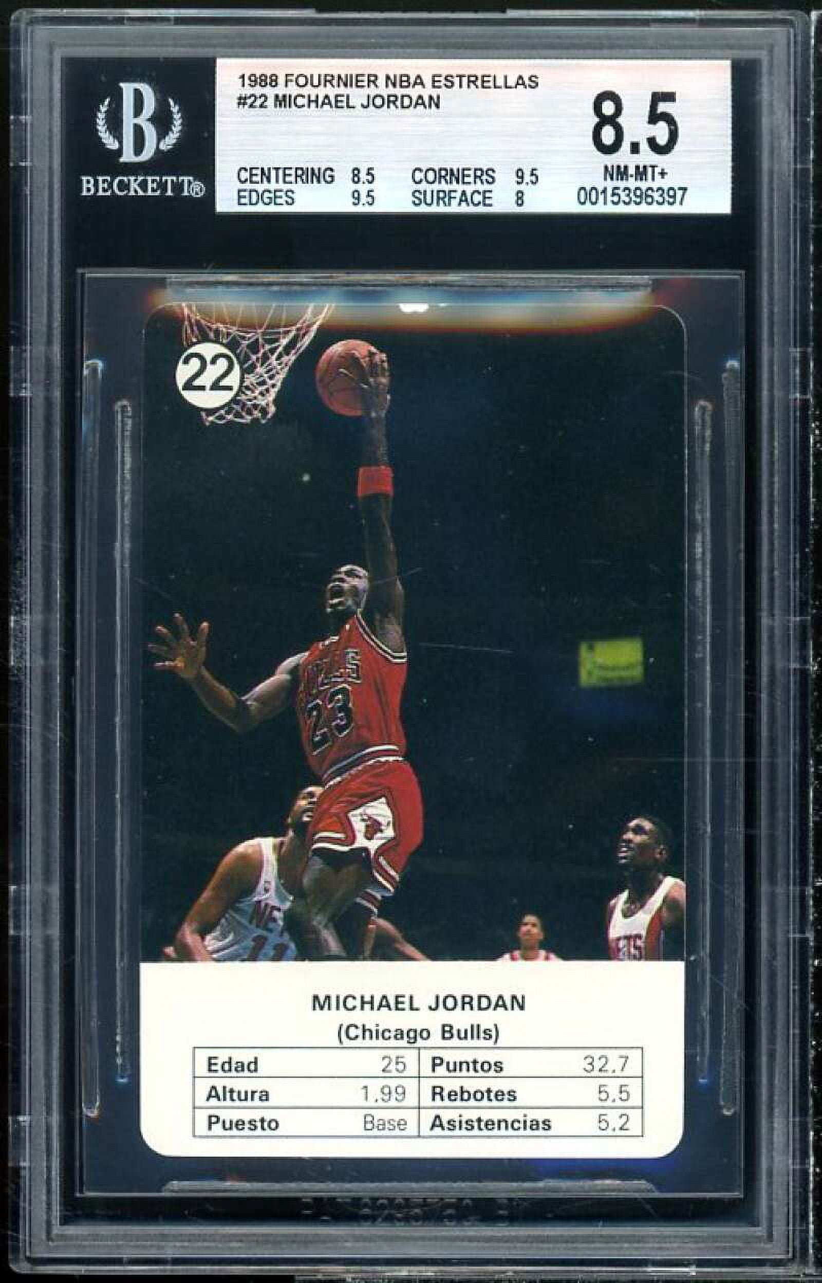 Michael Jordan Card 1988 Fournier NBA Estrellas #22 BGS 8.5 (8.5 9.5 9. ...