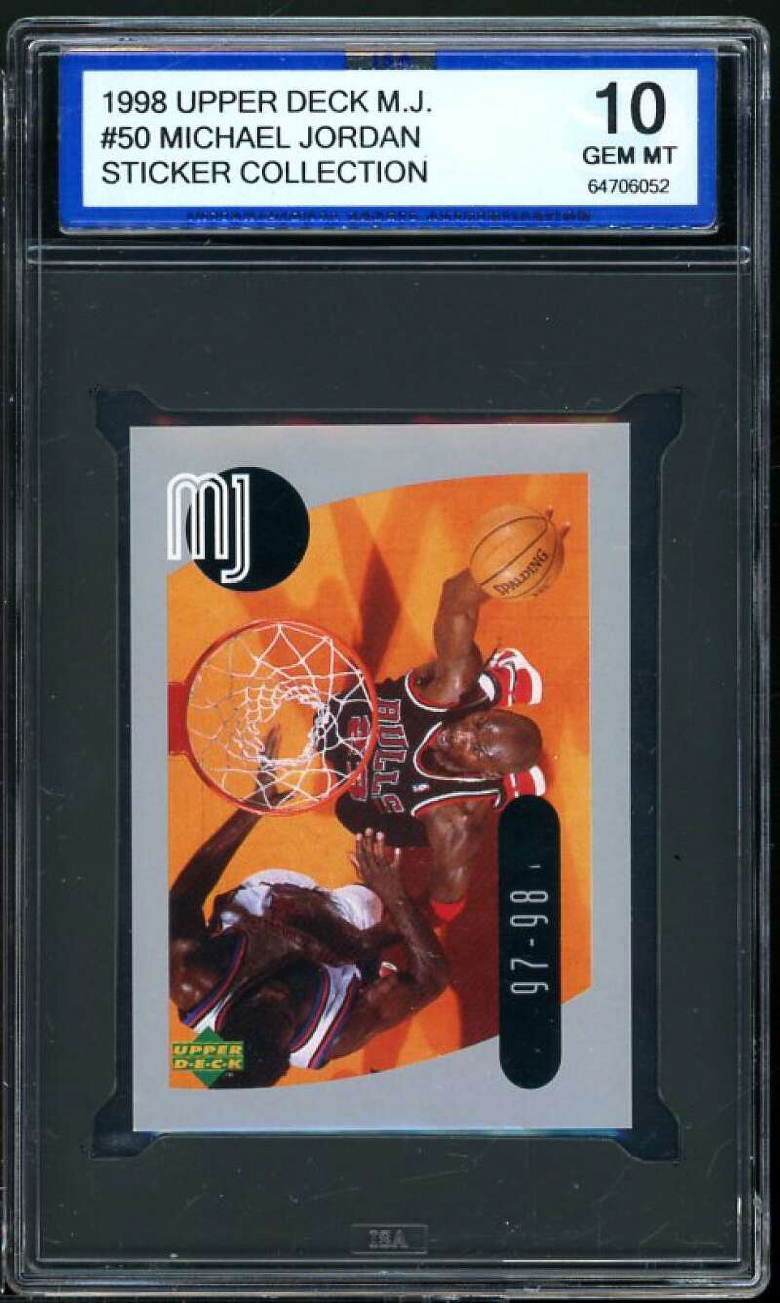 Michael Jordan Card 1998 Upper Deck MJ Sticker Collection #50 ISA 10 ...