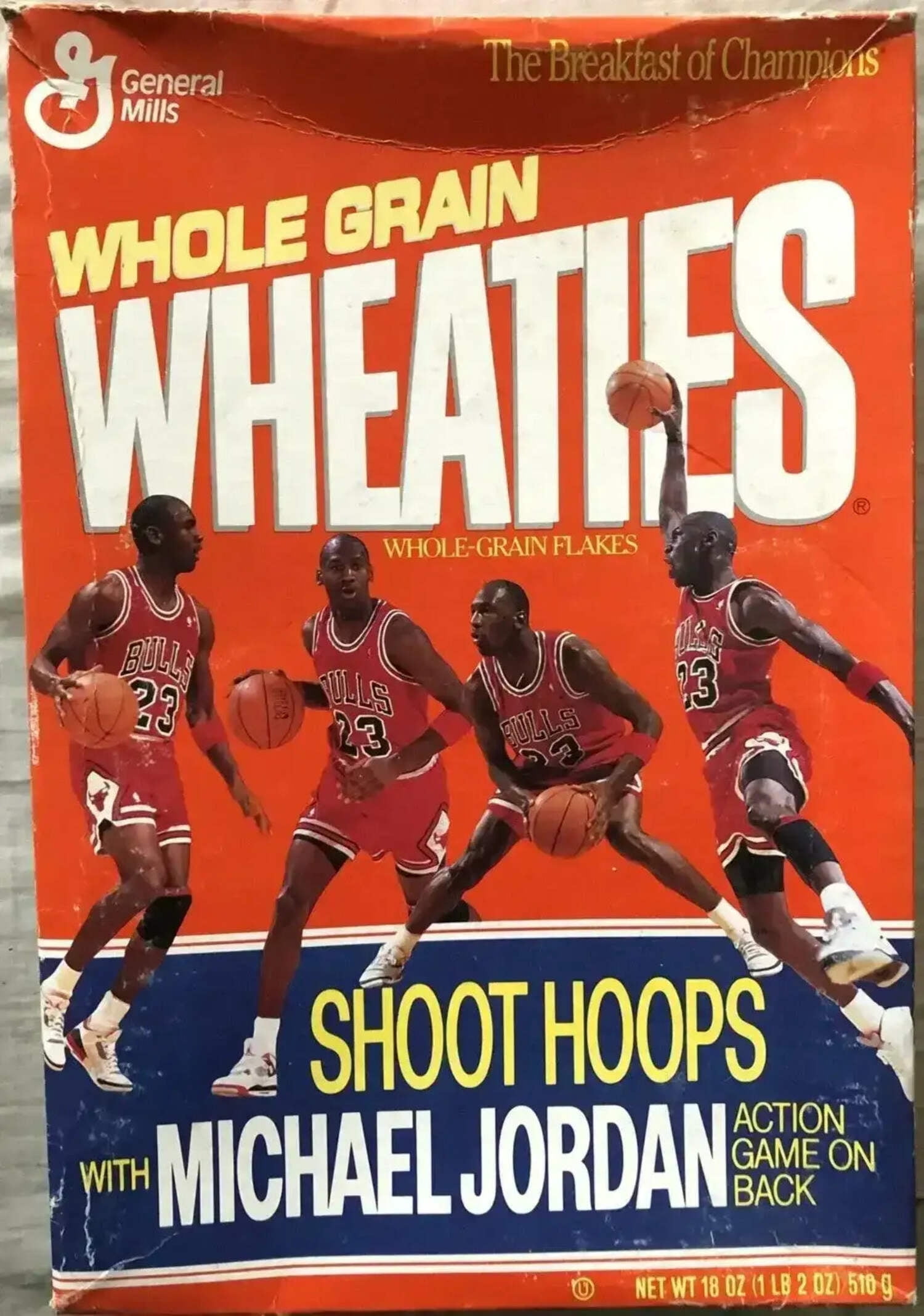 Michael Jordan Chicago Bulls 1990 Wheaties Shoot Hoops cereal box (full ...