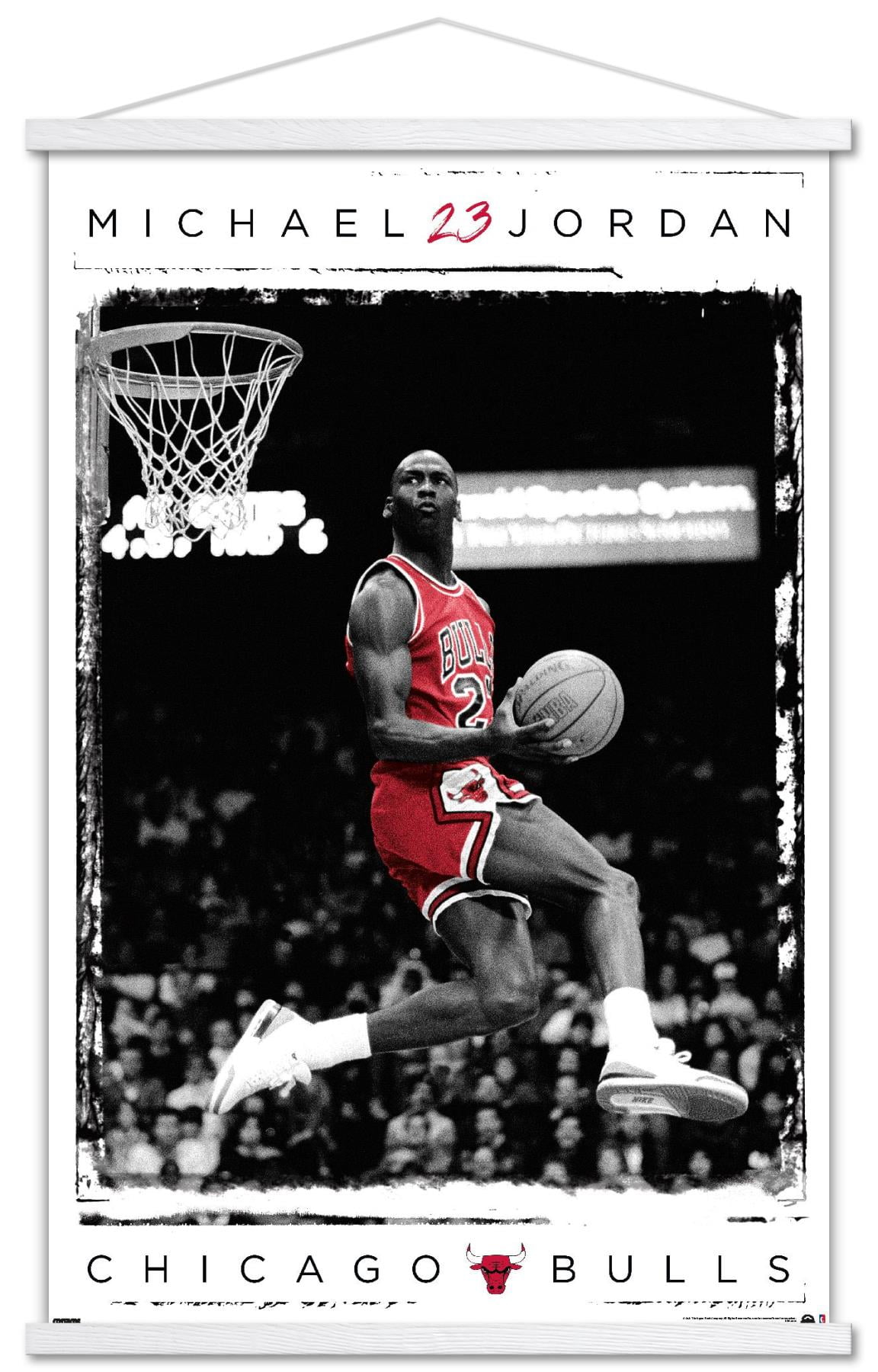Michael Jordan - Dunk Wall Poster with Wooden Magnetic Frame, 22.375" x ...