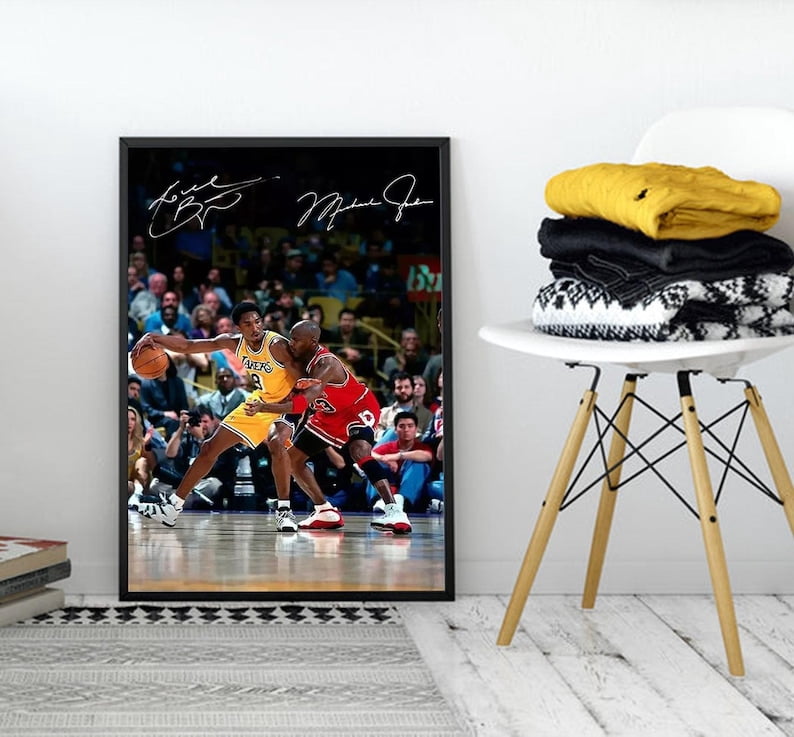 Michael Jordan Guarding Kobe Bryant Poster, Sport Poster, Michael ...