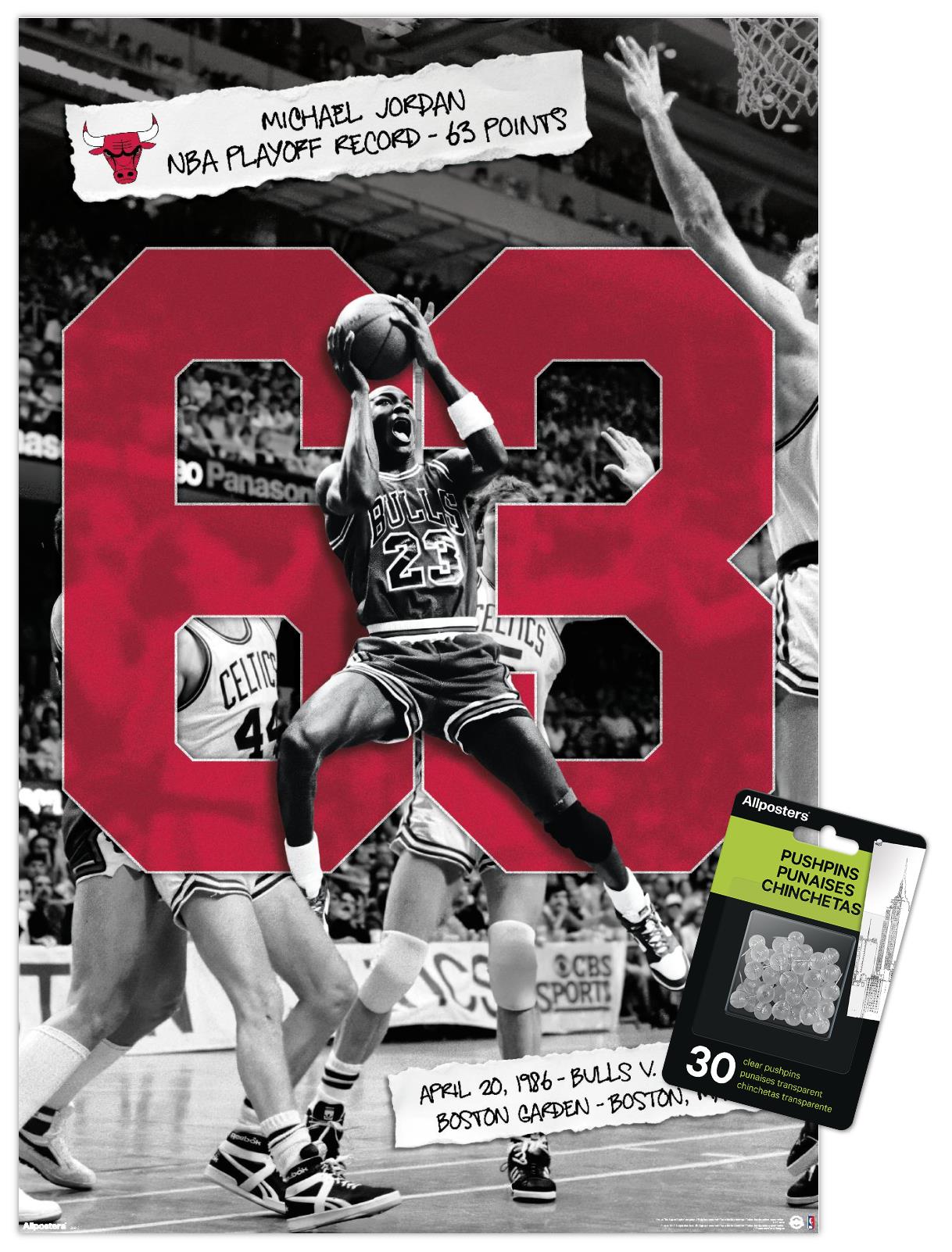Michael Jordan - NBA Playoffs Single Game Scoring Record Wall Poster ...