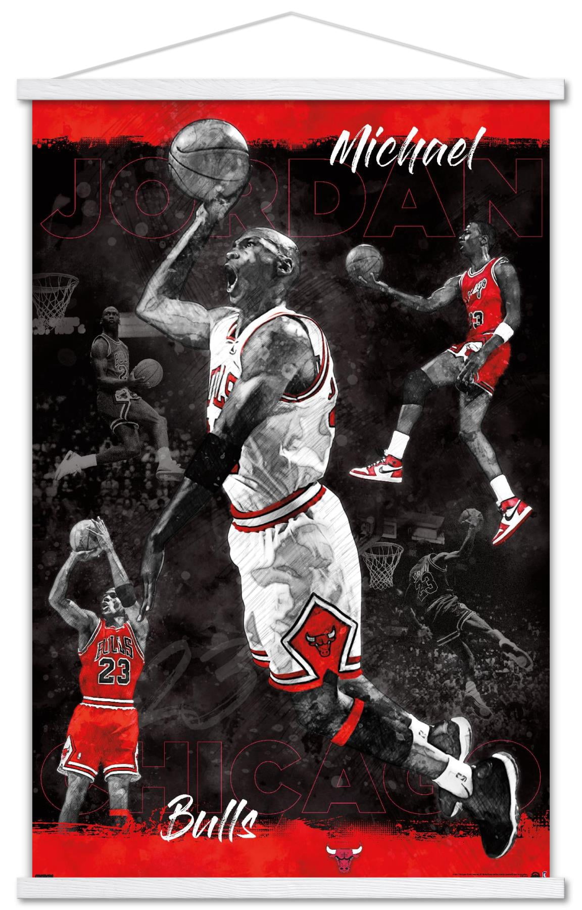 Michael Jordan - Sketch Wall Poster with Wooden Magnetic Frame, 22.375 ...