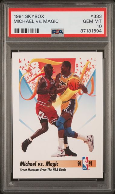 Michael Jordan vs Magic Johnson 1991 Skybox Basketball Card #333 Graded ...