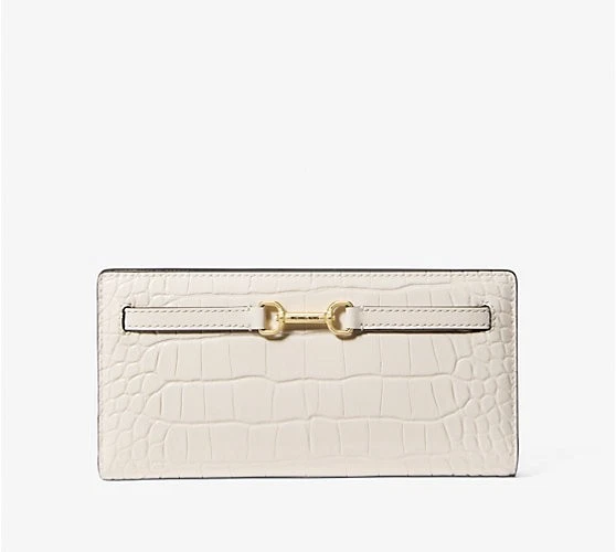 Michael Kors Carson Large Crocodile Embossed Wallet Light Cream ...
