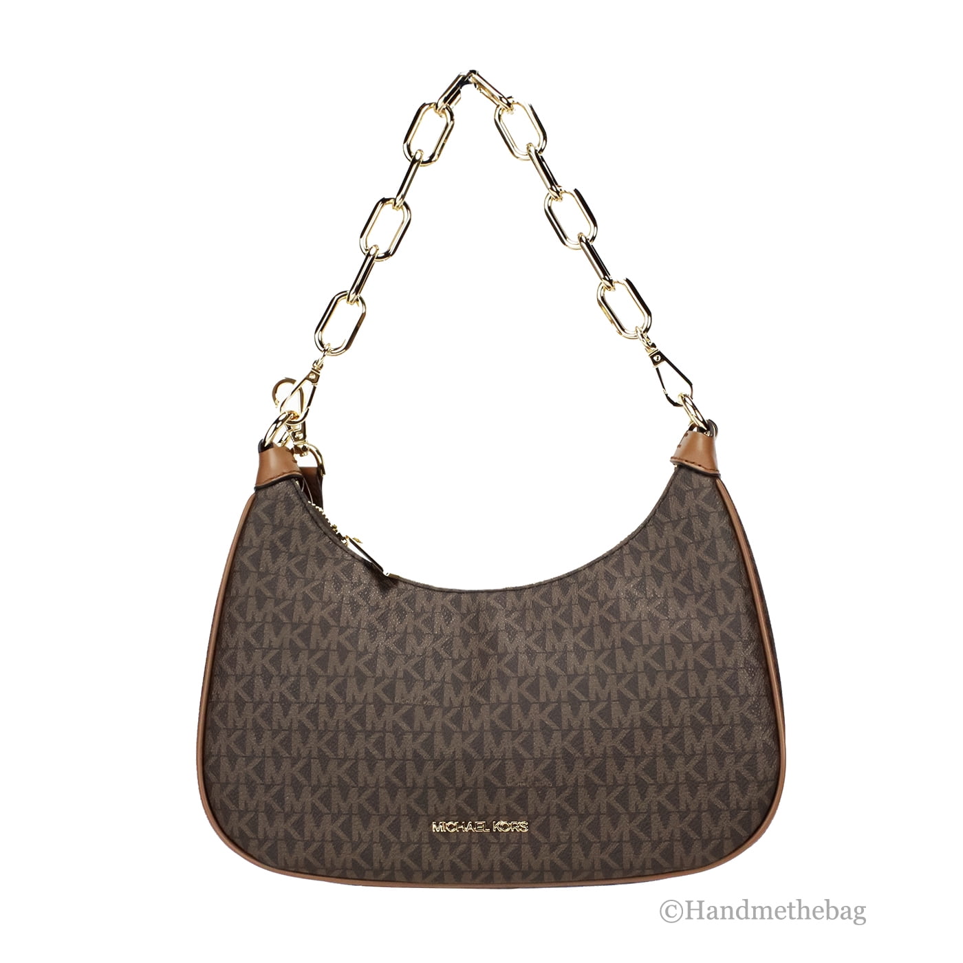 Michael Kors Cora Large Brown PVC Zip Pouchette Chain Shoulder ...