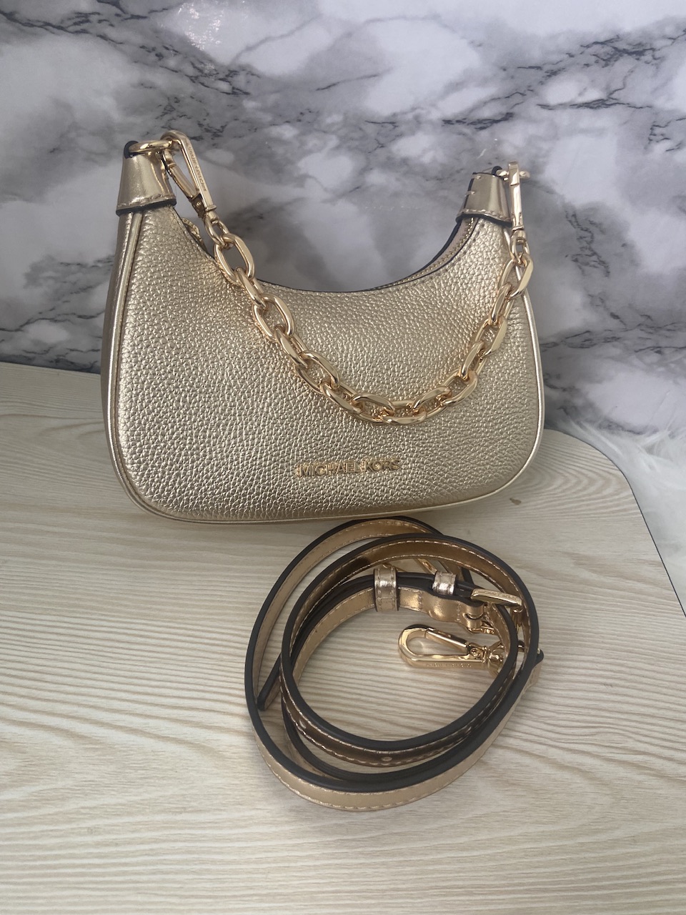Michael Kors Cora Pale Gold Mini Pouchette - Walmart.com