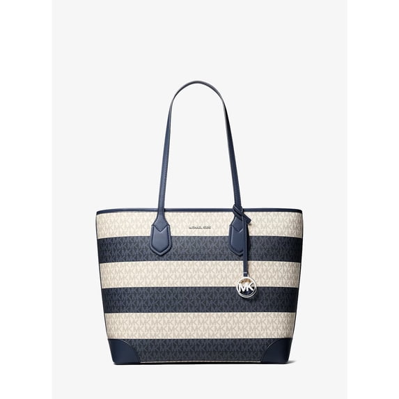 Michael Kors Eva Large Striped Signature Logo Tote Bag - Navy - Walmart.com