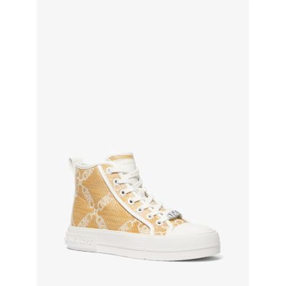 Michael Kors Evy Empire Logo Jacquard Straw High-Top Sneaker 5.5M ...