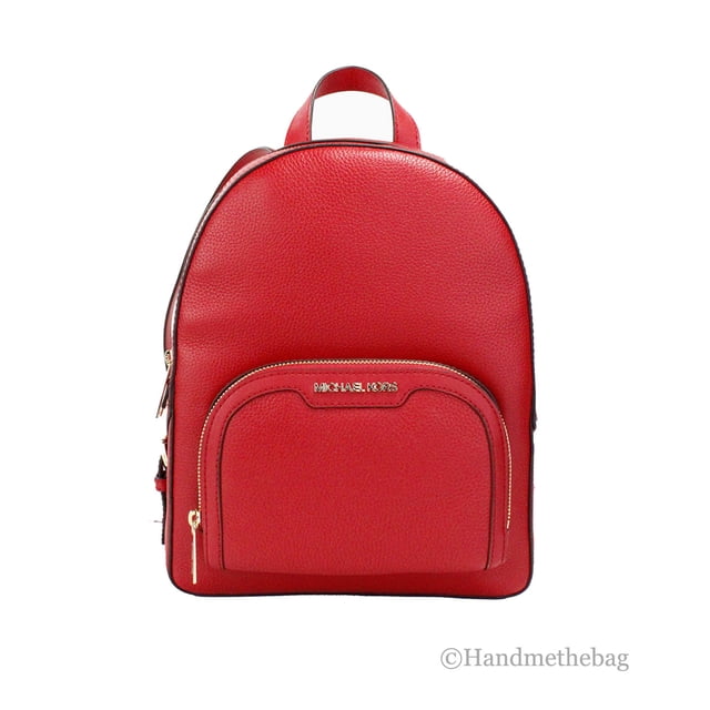 Michael Kors Jaycee Medium Bright Red Pebble Leather Zip Pocket ...
