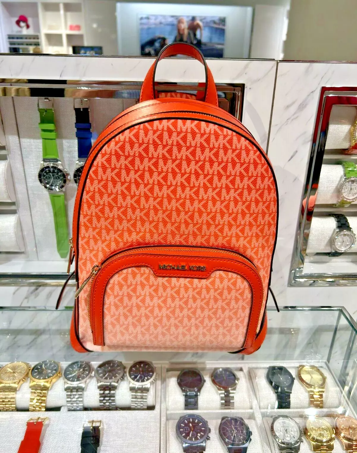 Michael Kors Jaycee Women Medium MK Signature Logo Zip Pocket Backpack Red Clay - Walmart.com