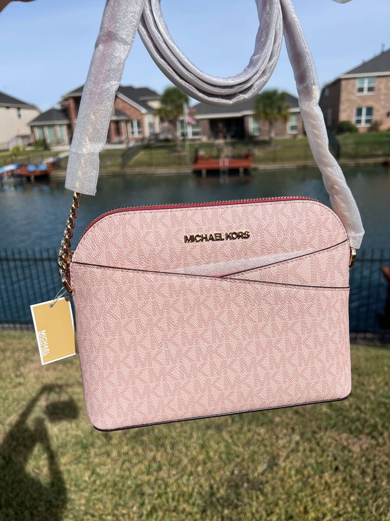 Michael Kors Jet Set Dome Crossbody Bag, Signature PVC, Logo Detail ...