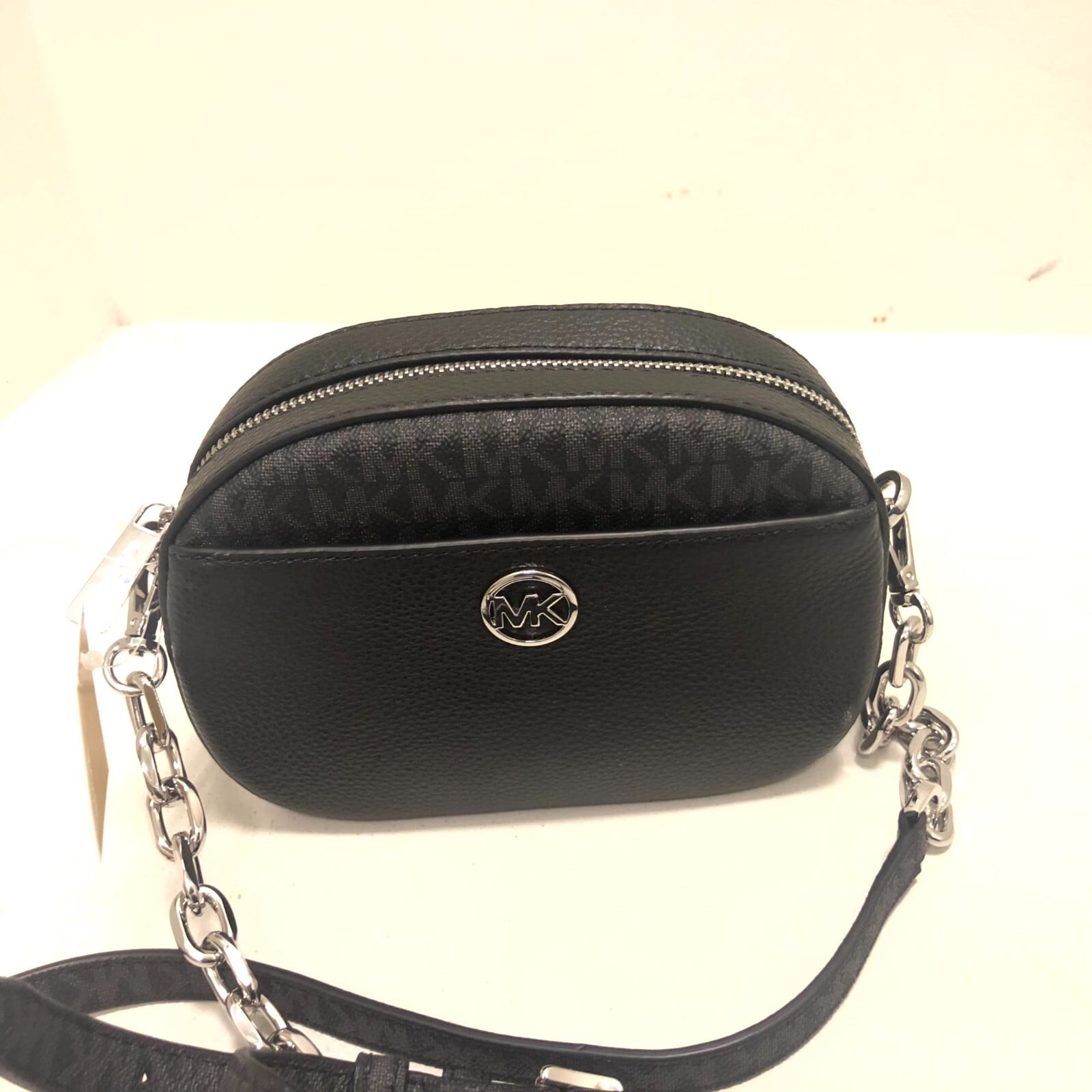 Michael Kors Jet Set Glam Small Oval Crossbody Leather Black Handbag ...