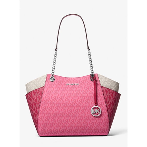 Michael Kors Women's Large Chain MK Signature Shoulder Tote Handbag ...